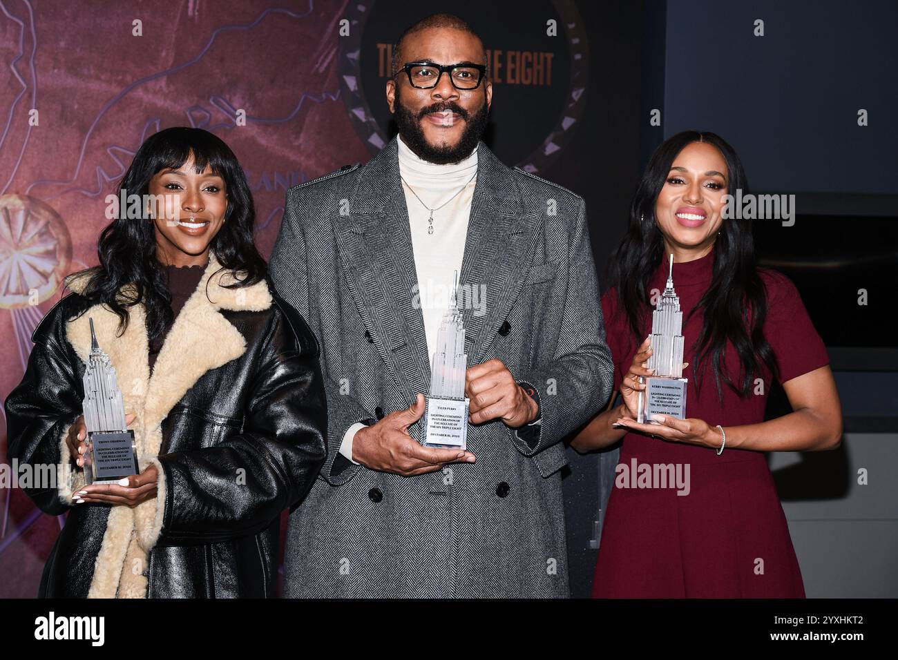New York, USA. 16th Dec, 2024. Ebony Obsidian, Tyler Perry and Kerry ...