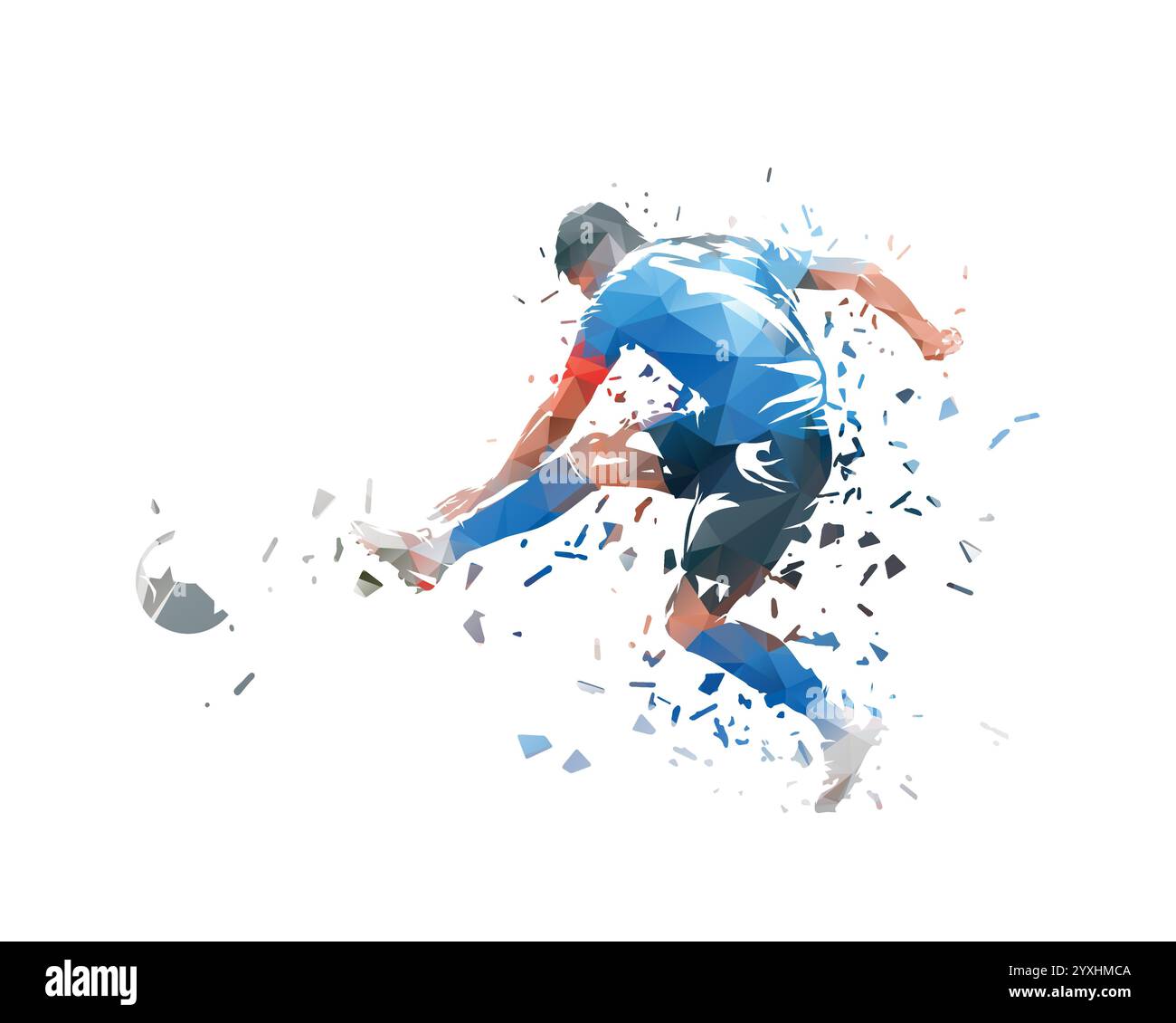 Soccer player kicking ball, football. Isolated distorted vector ...