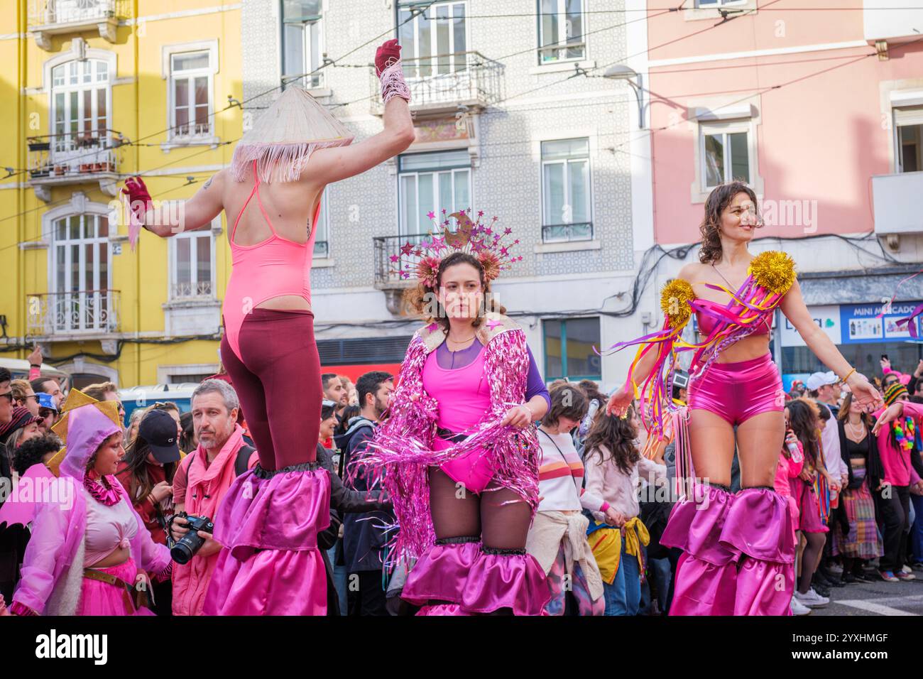 Carnival parade in streets of Lisbon by artistic collective Clandestine ...