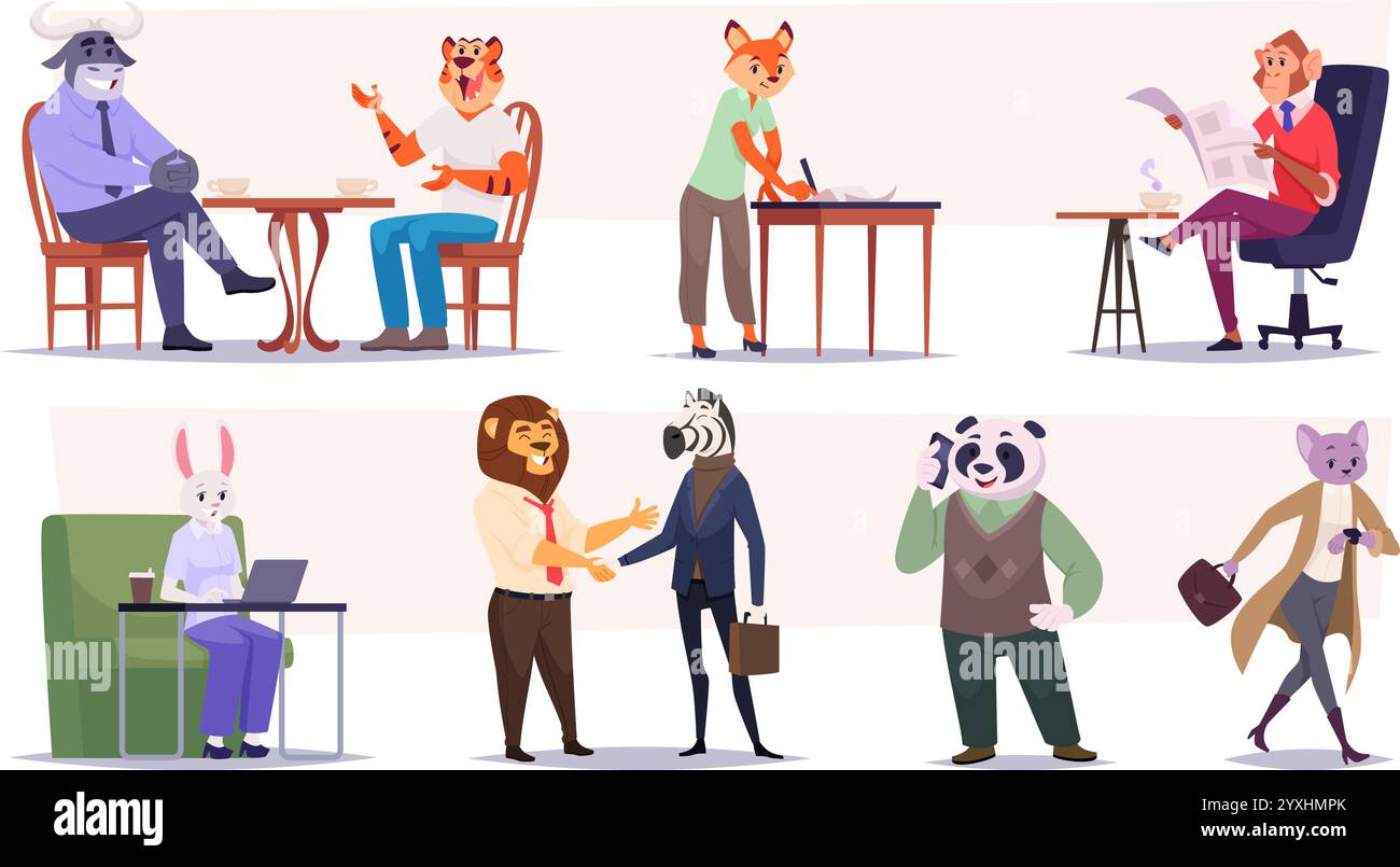 Animals human bodies. Business characters dialogues managers talking ...