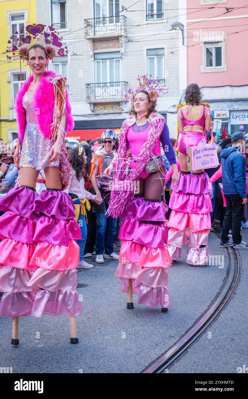 Carnival parade in streets of Lisbon by artistic collective Clandestine ...
