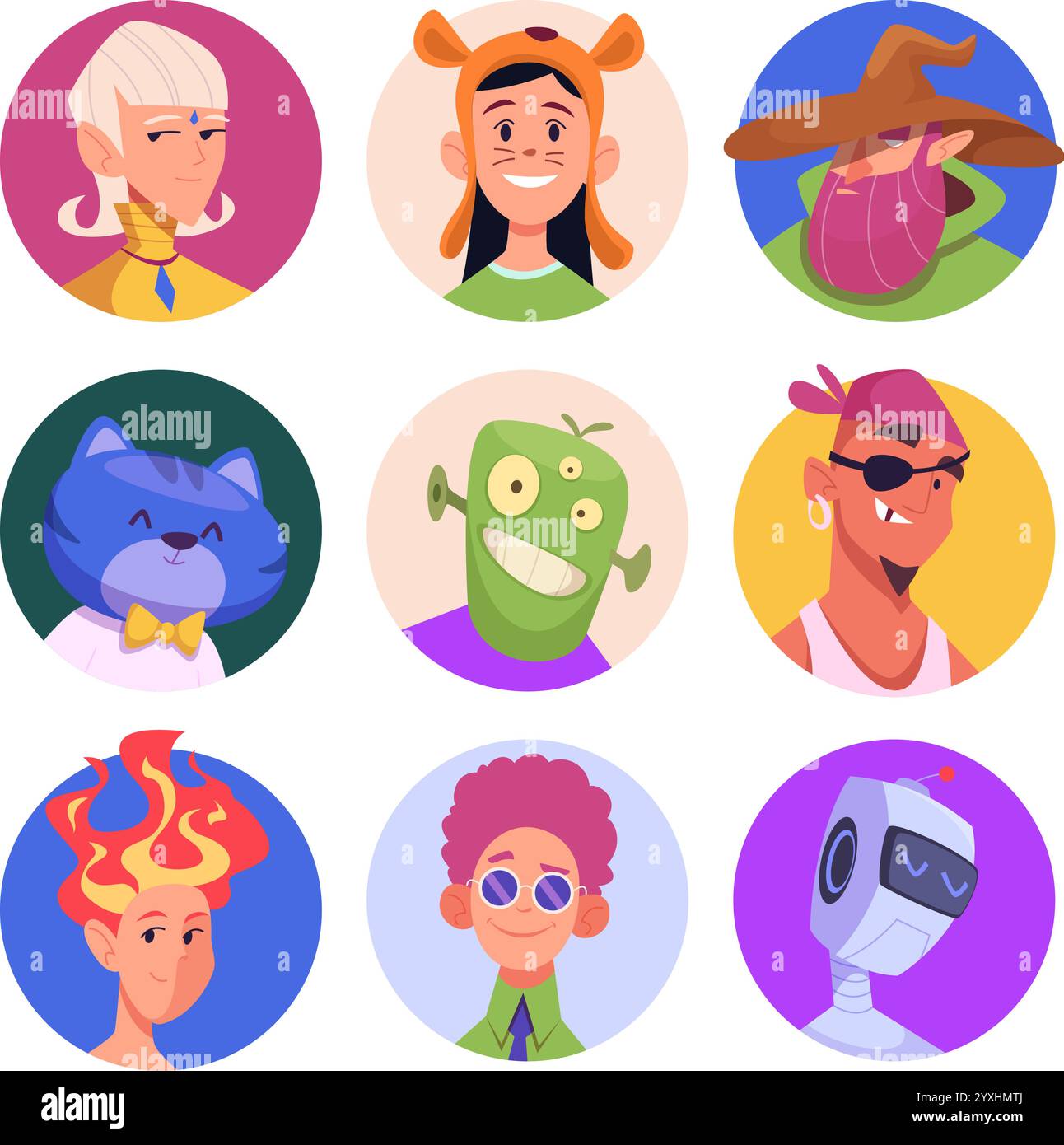 Funny avatars. Different cute faces of fairytale characters knights ...