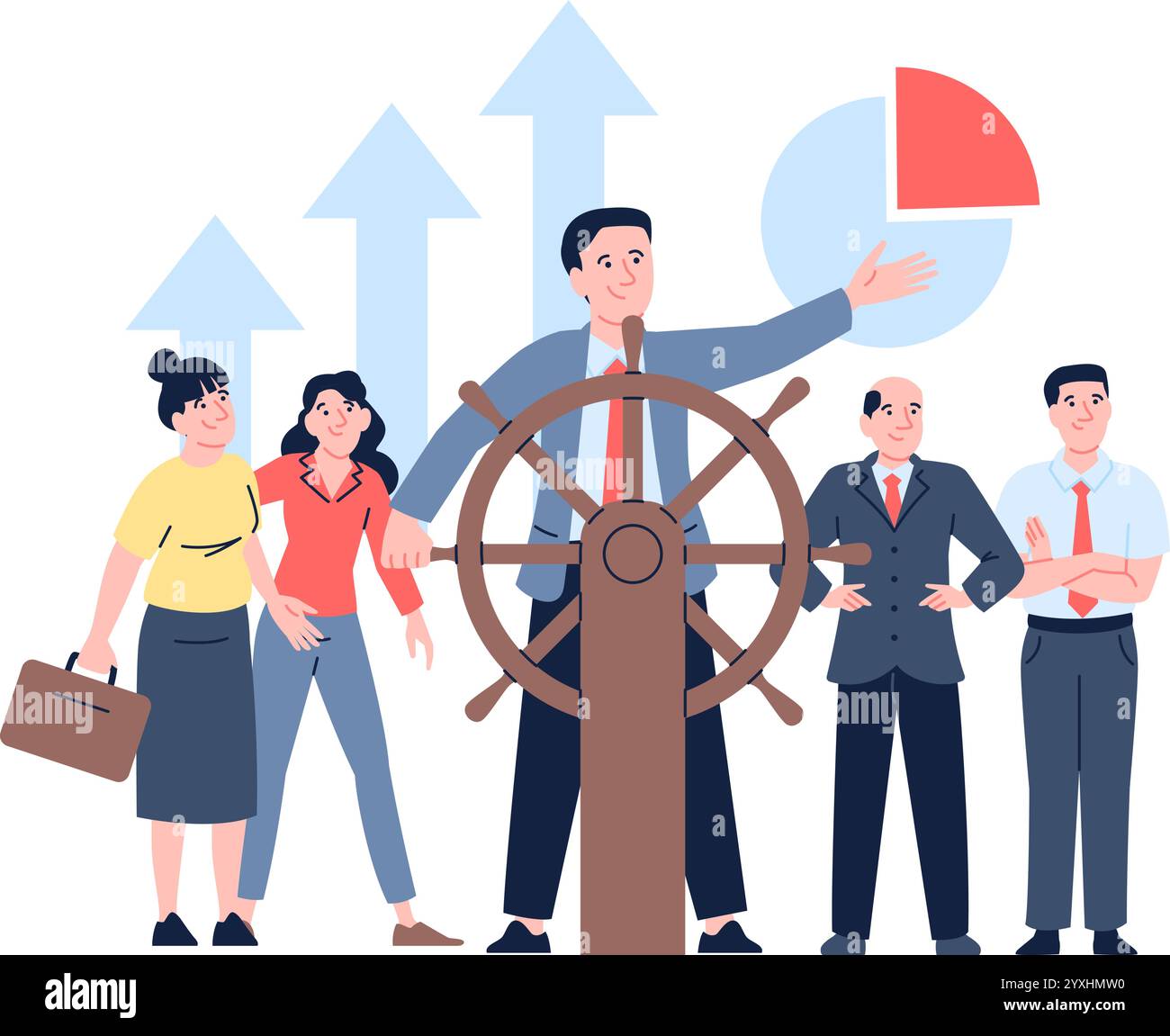 Leader at helm. Businessman boss leads company to success. Smart ...