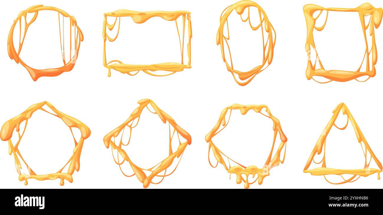 Melted cheese frames. Tasty melting mozzarella or cheddar, frame design ...