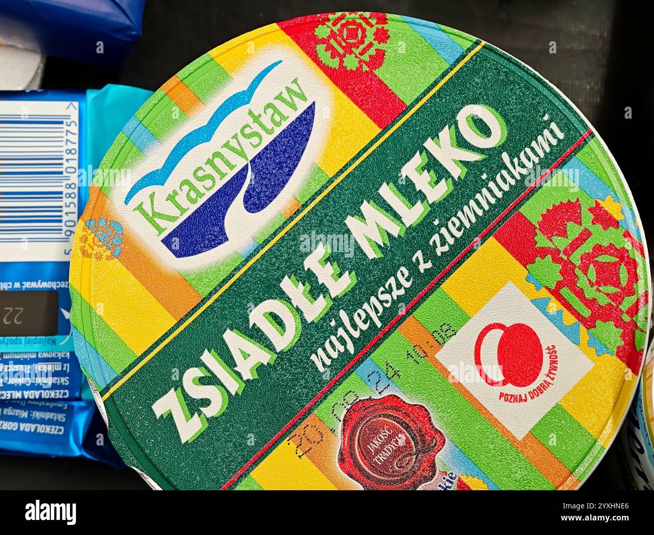 Polish Krasnystaw sour milk packaging close-up, traditional zsiadle ...