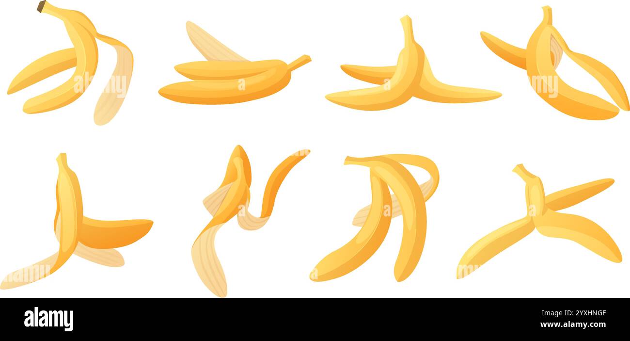 Cartoon banana peels. Isolated fruit peel various shapes, organic waste ...
