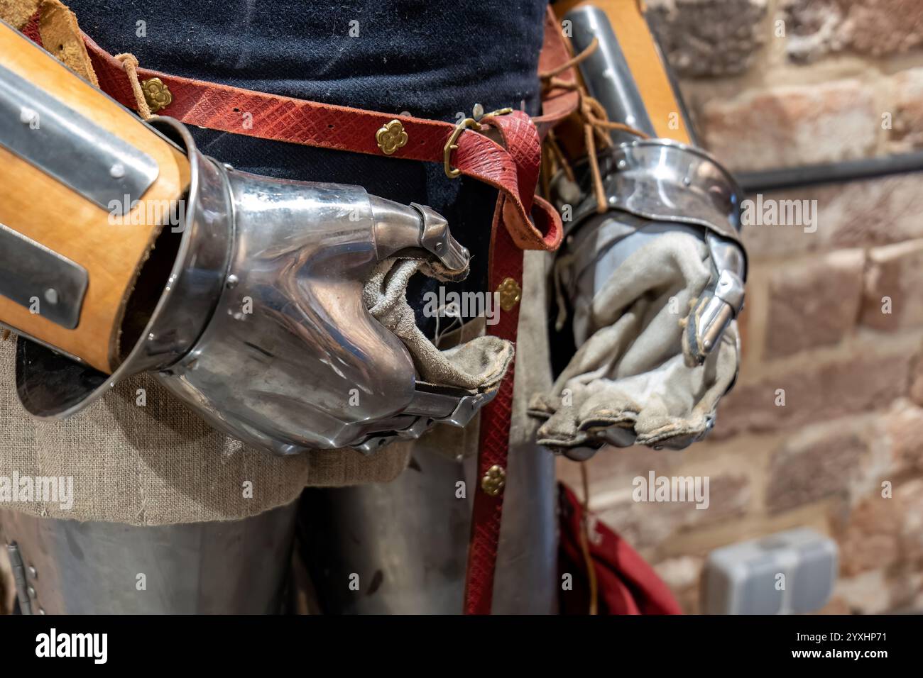 Medieval knight hands detail closeup, armored gloves with leather and ...
