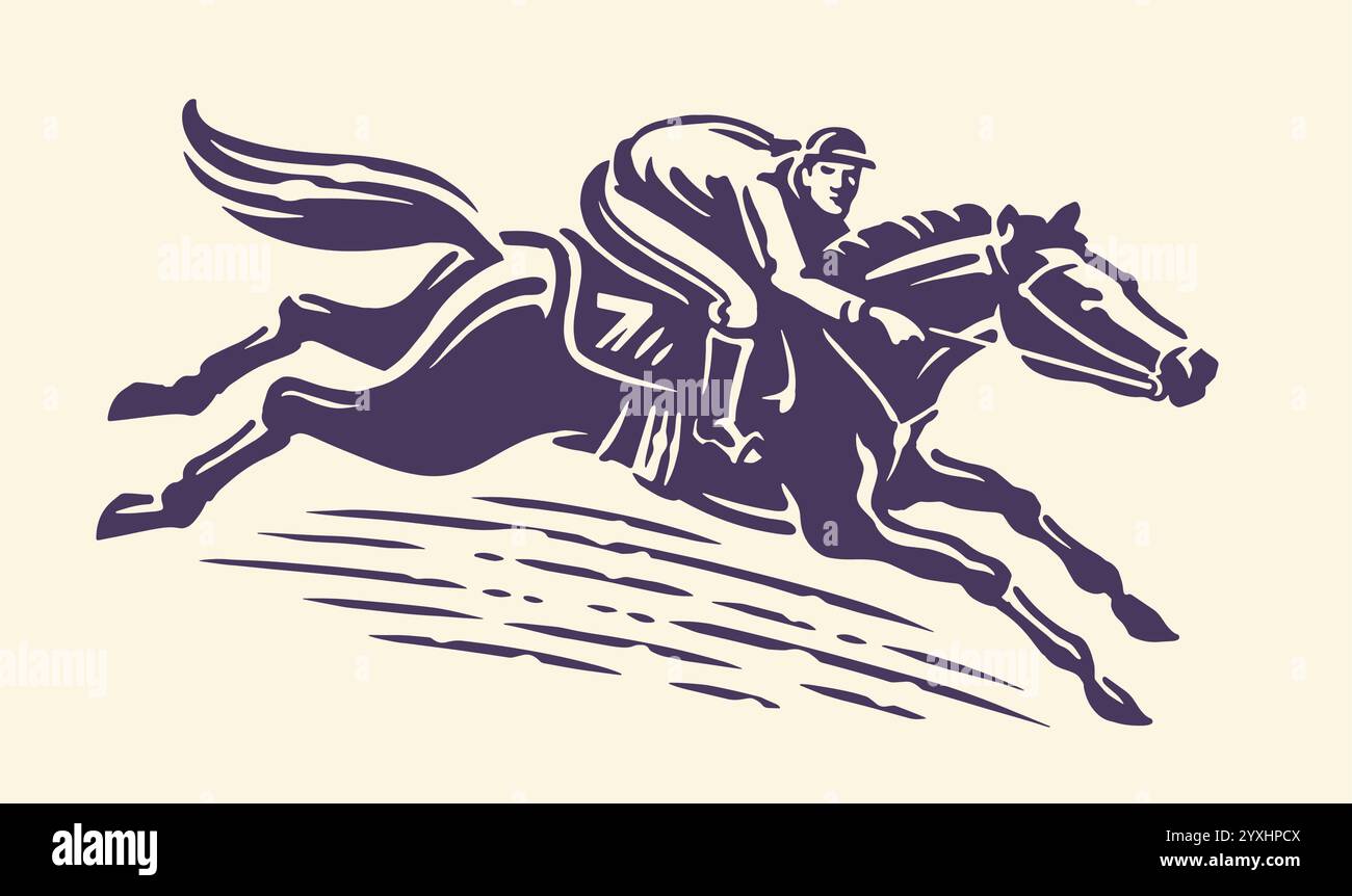 Horse racing, jockey riding racehorse at high speed. Extreme sport ...