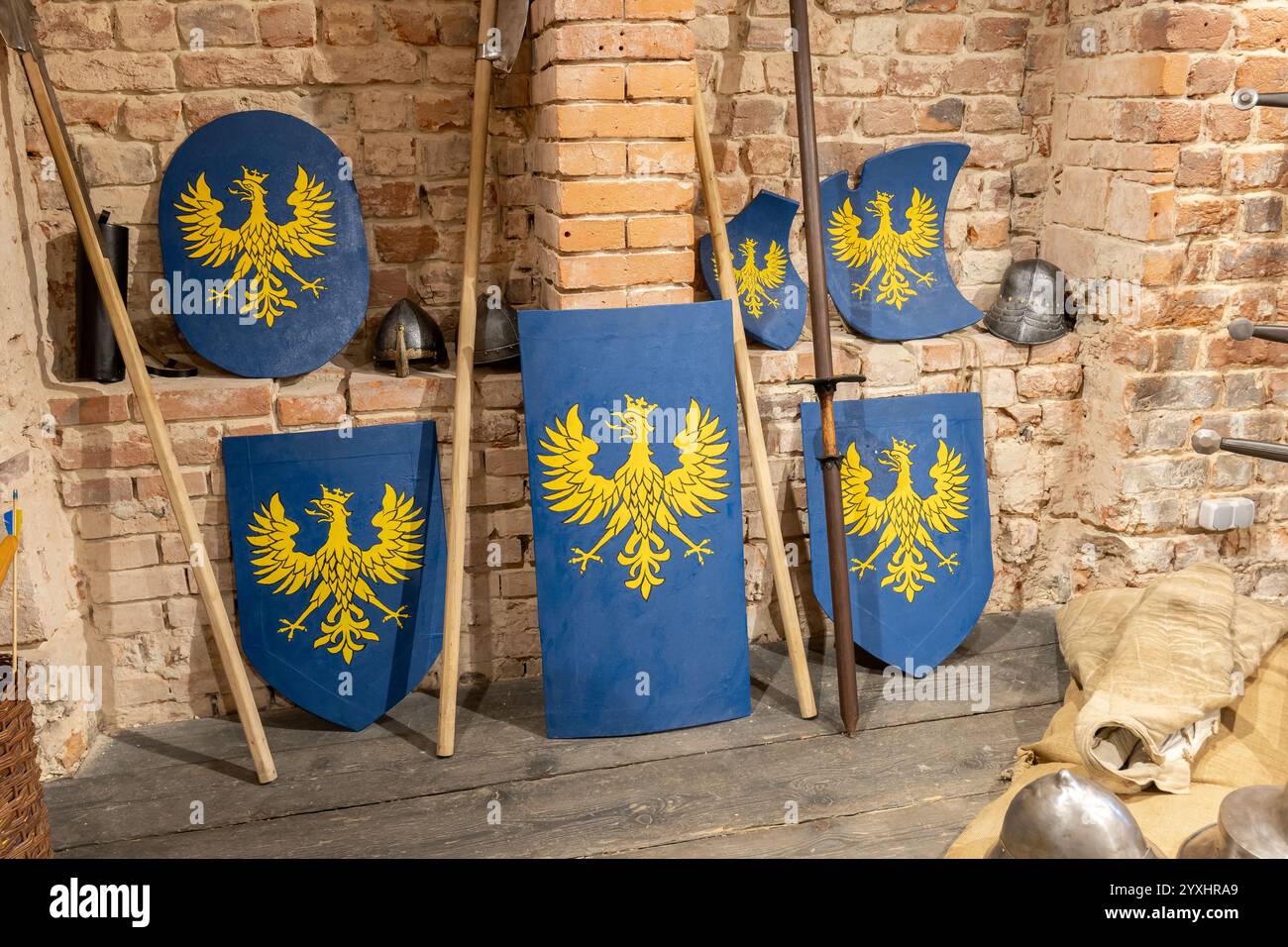 Historical medieval shields with Opole voivodeship coat of arms blue ...