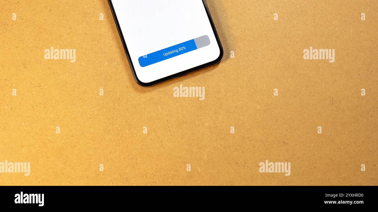 Smartphone OS update in progress showing 80 percent, loading bar on ...