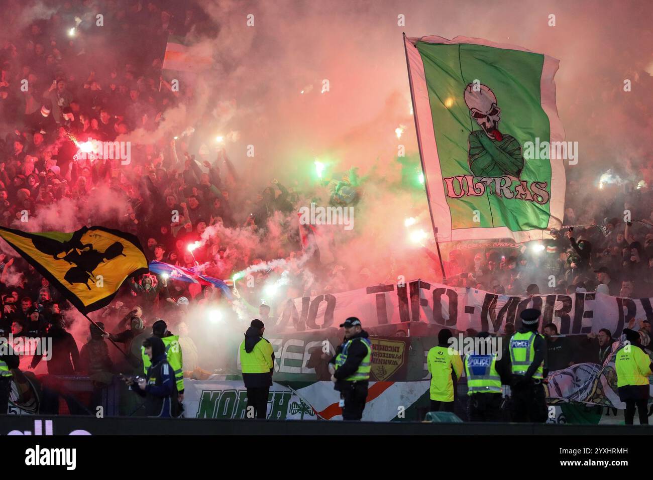 The Green Brigade, also known as Celtic Ultras, supporters of Celtic Football Club who play in ...