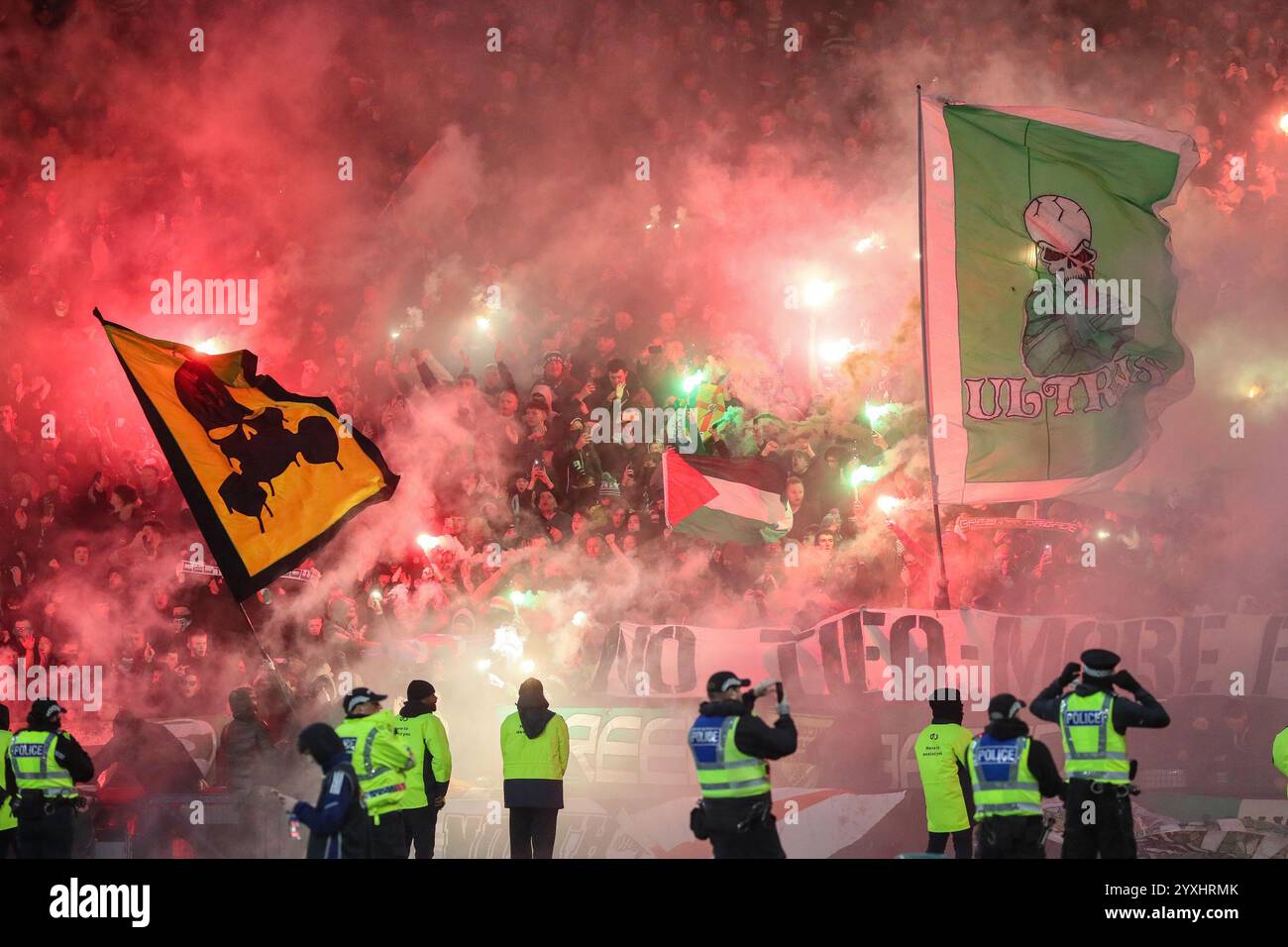 The Green Brigade, also known as Celtic Ultras, supporters of Celtic Football Club who play in ...