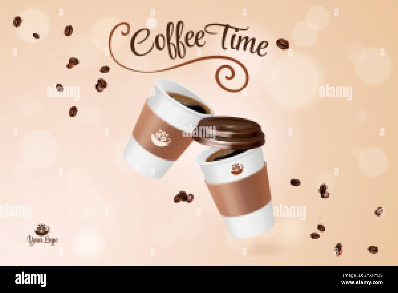 Coffee paper cup ad. Realistic take away cups advertising marketing ...