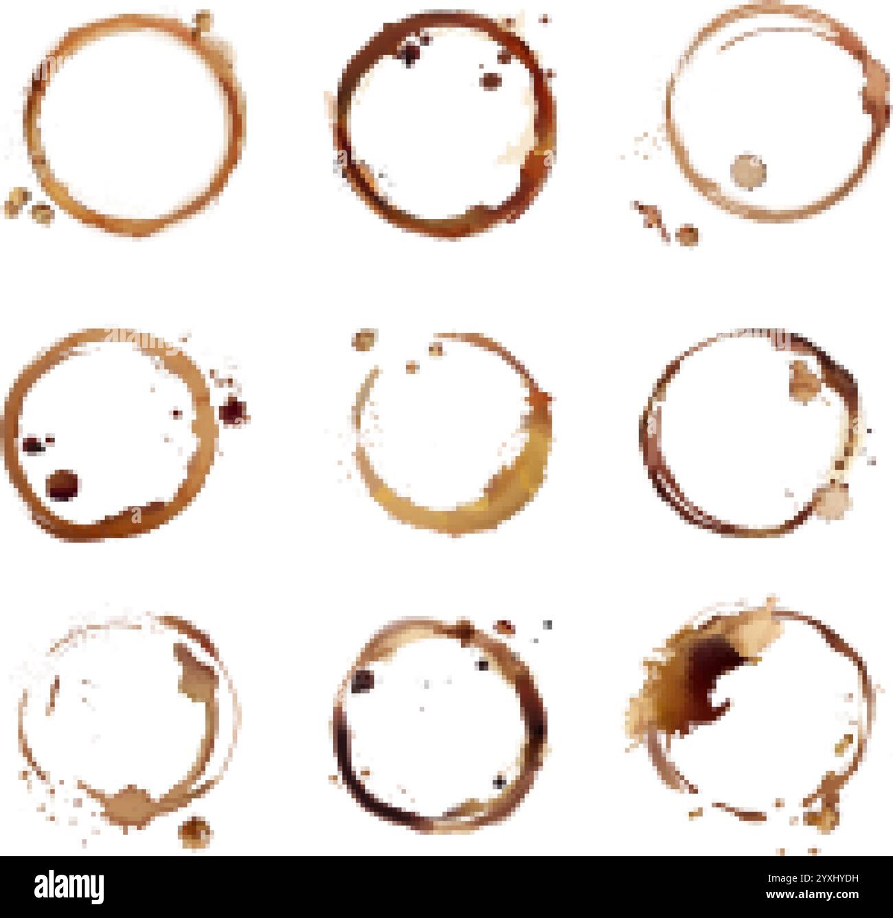 Realistic coffee stains. Cafe beverage cup ring splash circle stamps ...