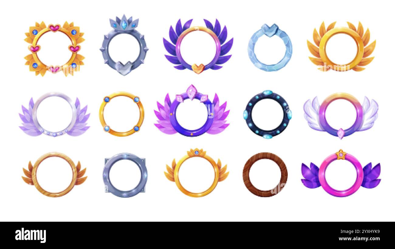 Game Avatar Borders Fantasy Gaming User Avatars Circle Frames Metal Gold Ice Or Wooden Gui