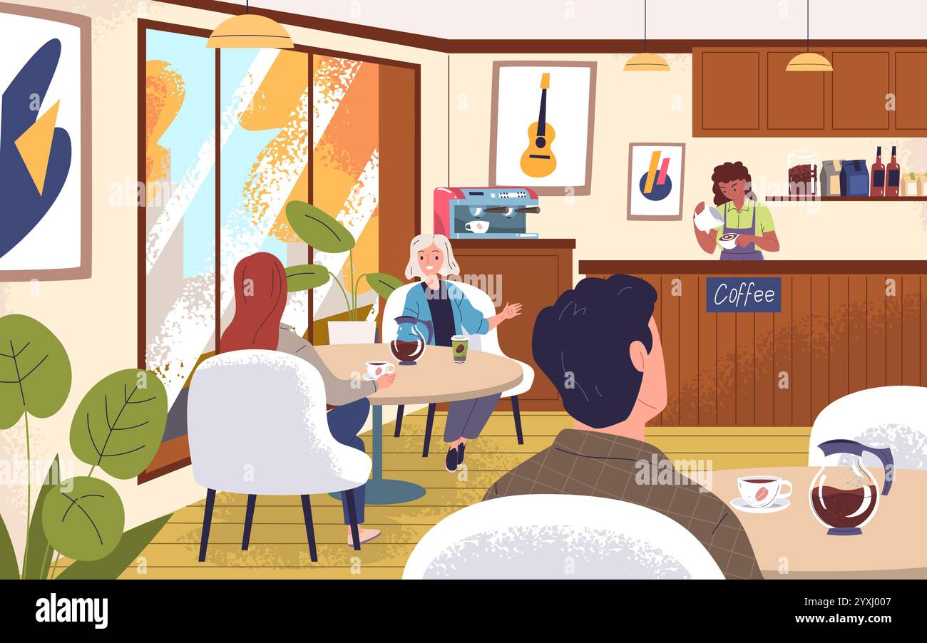 People in coffeehouse. Young woman man client indoor coffee shop ...