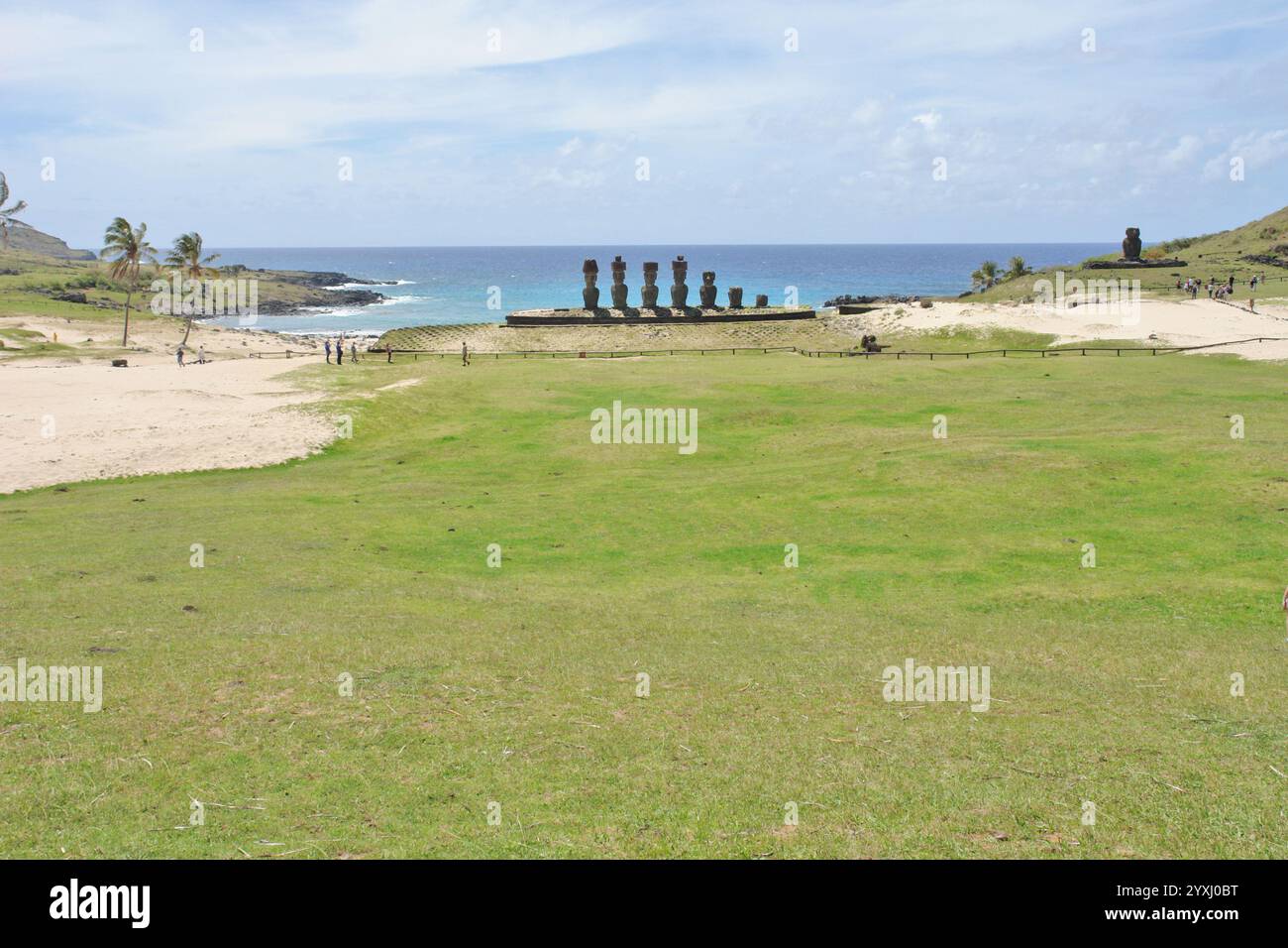 Anakena coral sand beach in Rapa Nui National Park (Easter Island) with ...