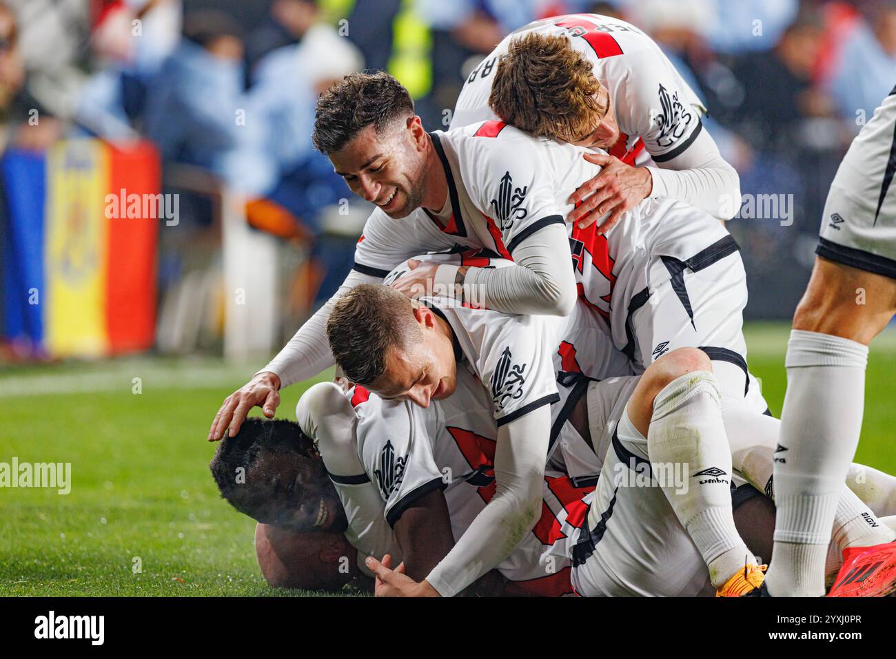 Players of Rayo seen celebrating after goal score by Abudl Mumin during ...