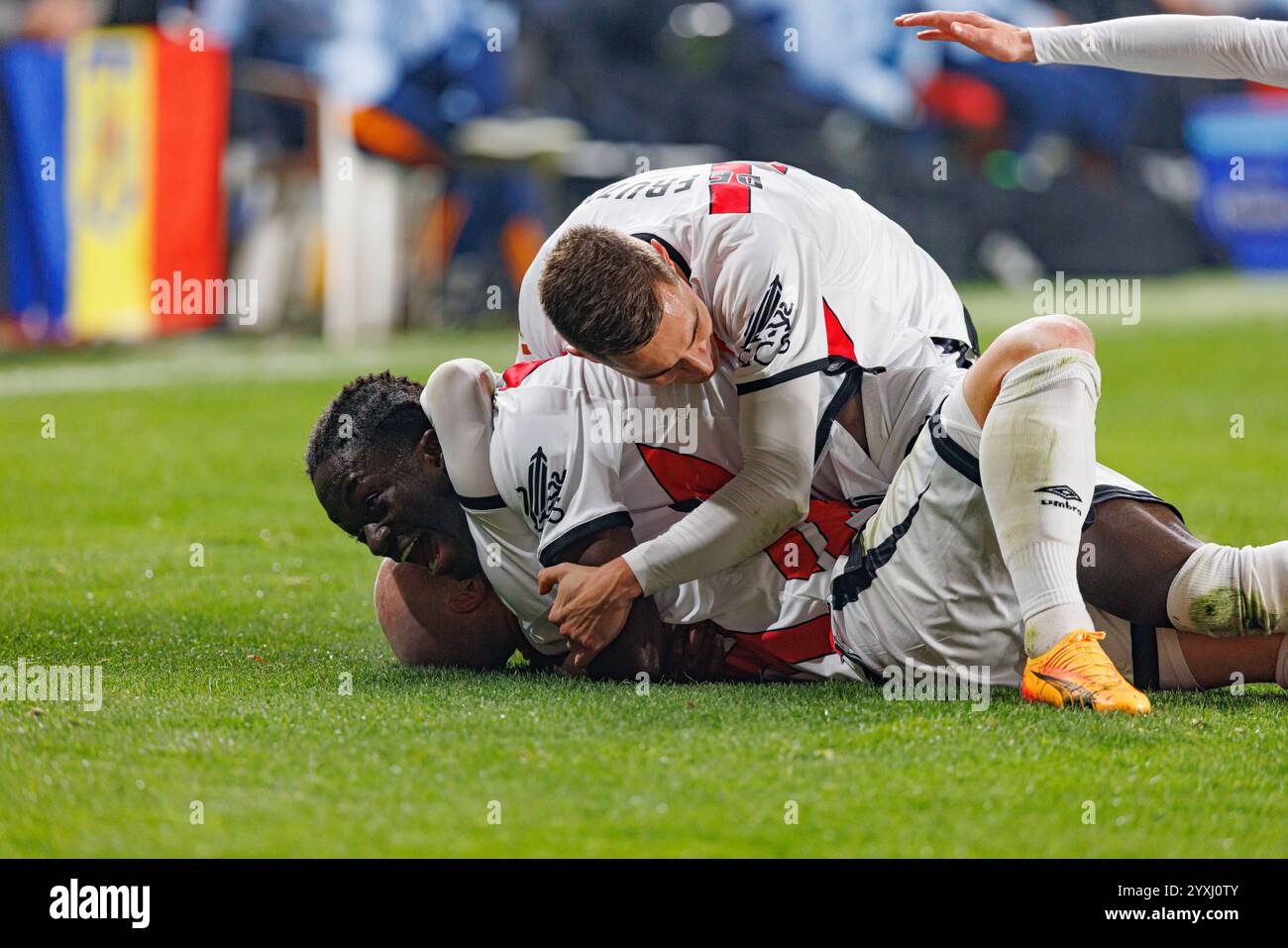 Abdul Mumin, Jorge De Frutos seen celebrating after scoring goal during ...