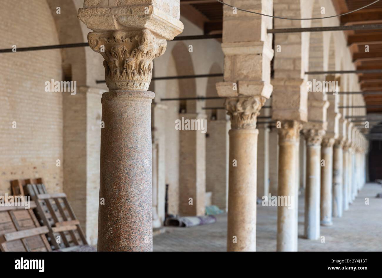 Details ancient Roman columns reused in Great Mosque in Kairouan in ...