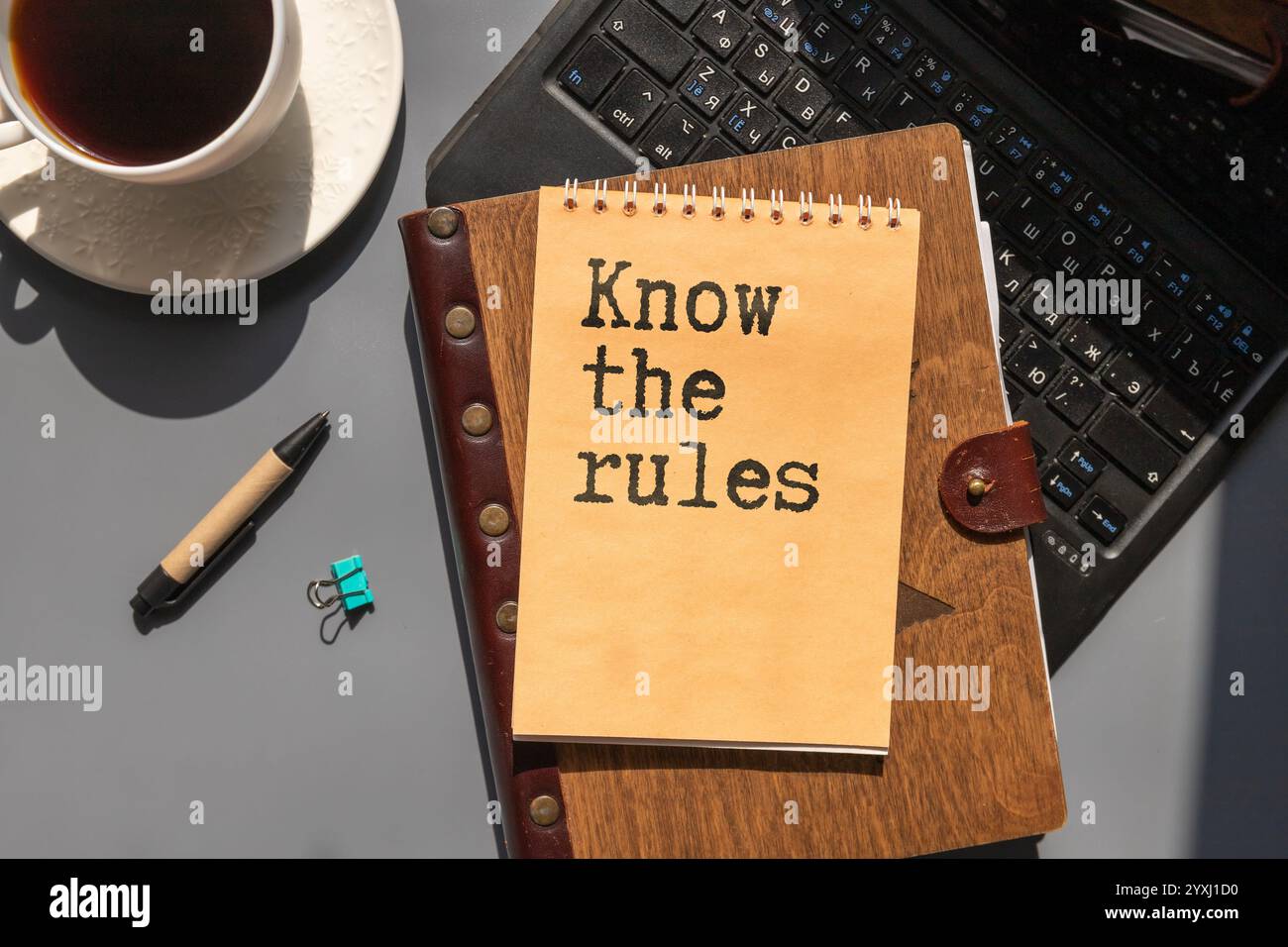Know the rules message written on ripped torn white paper piece with ...