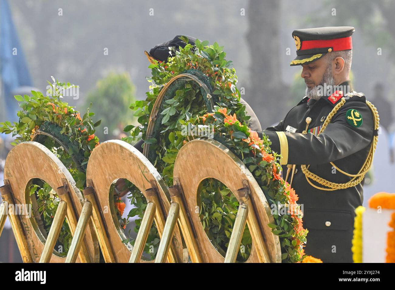 KOLKATA, INDIA - DECEMBER 16: Brigadier General of Bangladesh Army Md. Aminur Rahman pays floral ...
