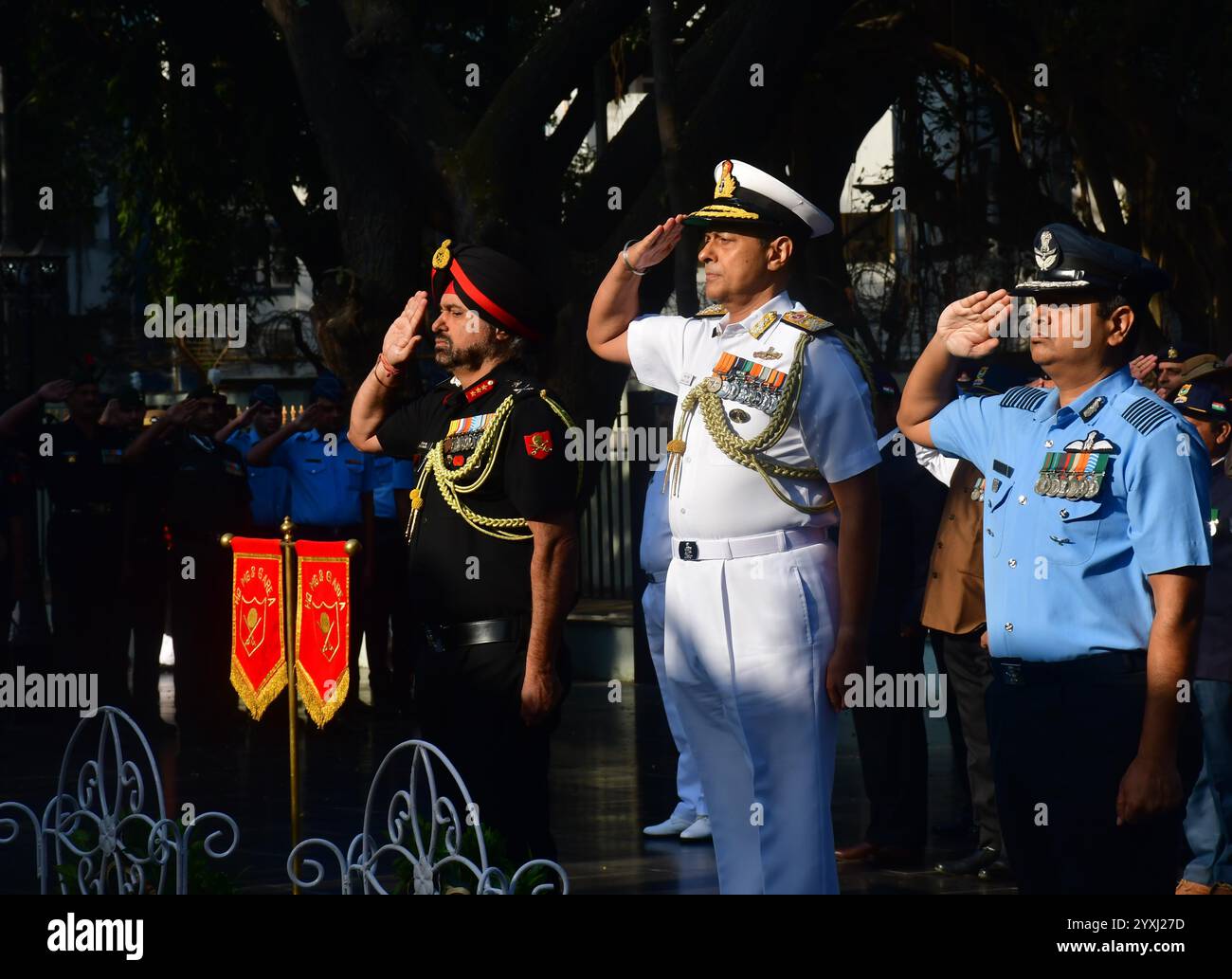 MUMBAI, INDIA - DECEMBER 16: Officers pay tribute at Shaheed Smarak on ...