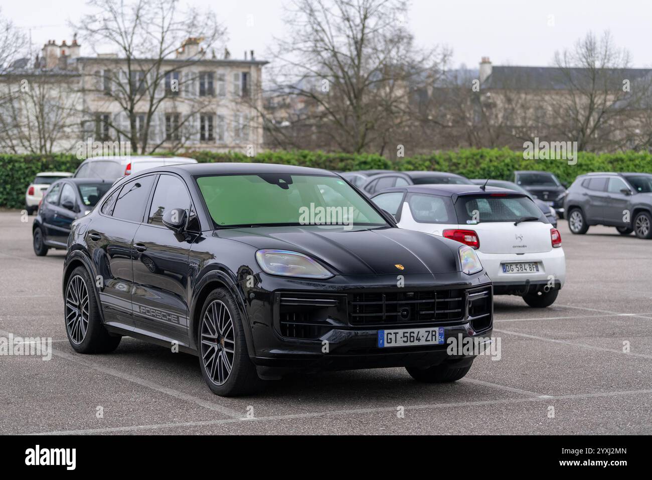 Nancy, France - View on a black Porsche Cayenne Turbo E-Hybrid Coupé ...