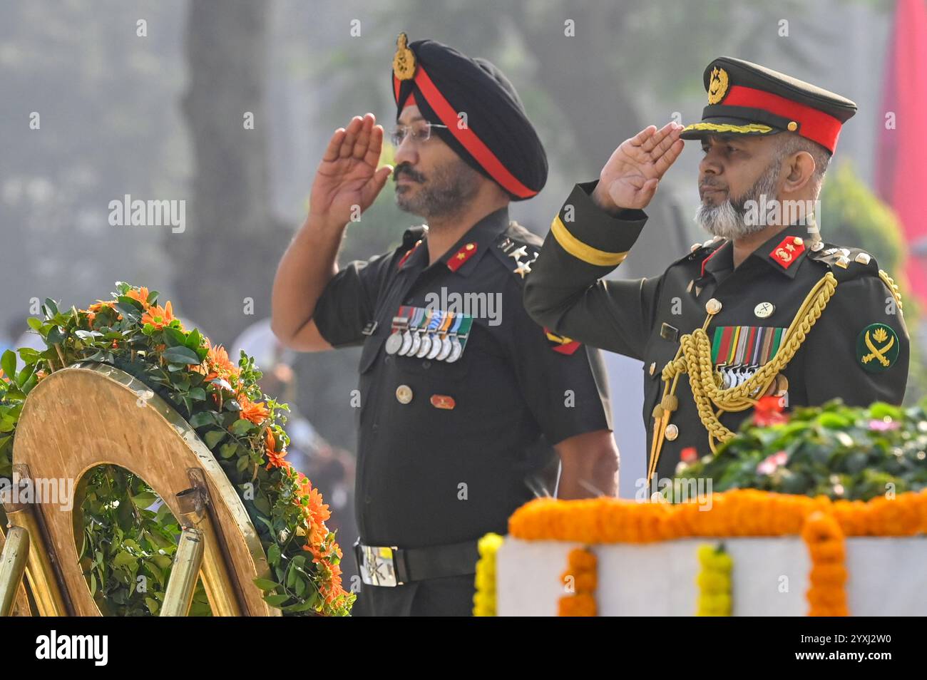 KOLKATA, INDIA - DECEMBER 16: Brigadier General of Bangladesh Army Md. Aminur Rahman (R) pays ...