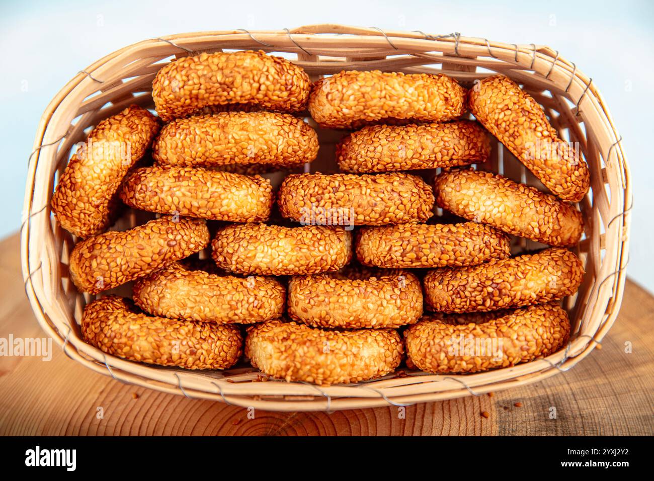 Turkish Bagel Kandil simiti with tea (stack of pastry). A savory, ring ...