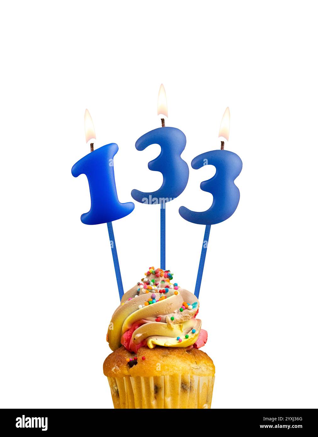 Blue number 133 candle - Birthday card on a white background Stock ...