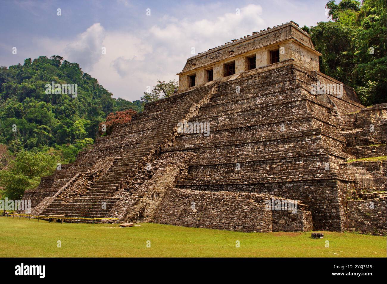 Palenque Temple - Ancient Mayan pyramid with lush jungle backdrop in ...