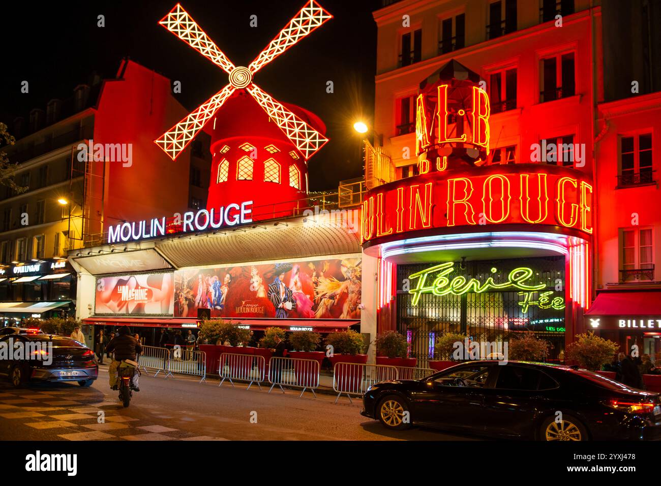 The Moulin Rouge on the Boulevard de Clichy at night in Paris, France ...