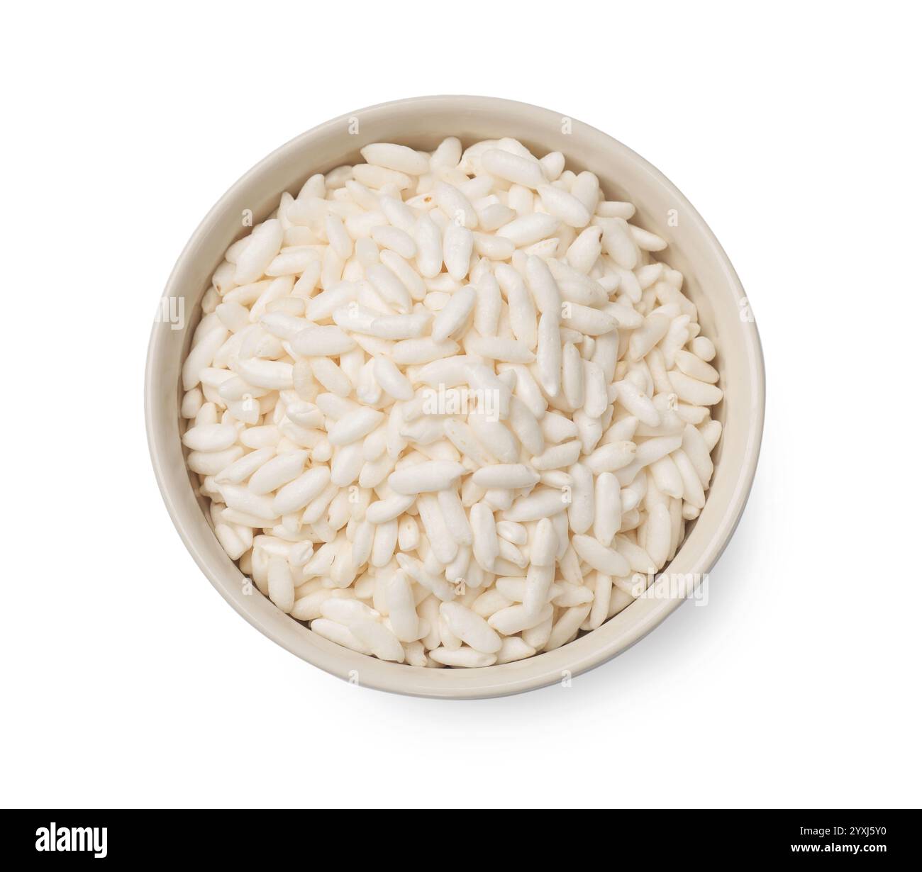 Puffed rice in bowl isolated on white, top view Stock Photo - Alamy