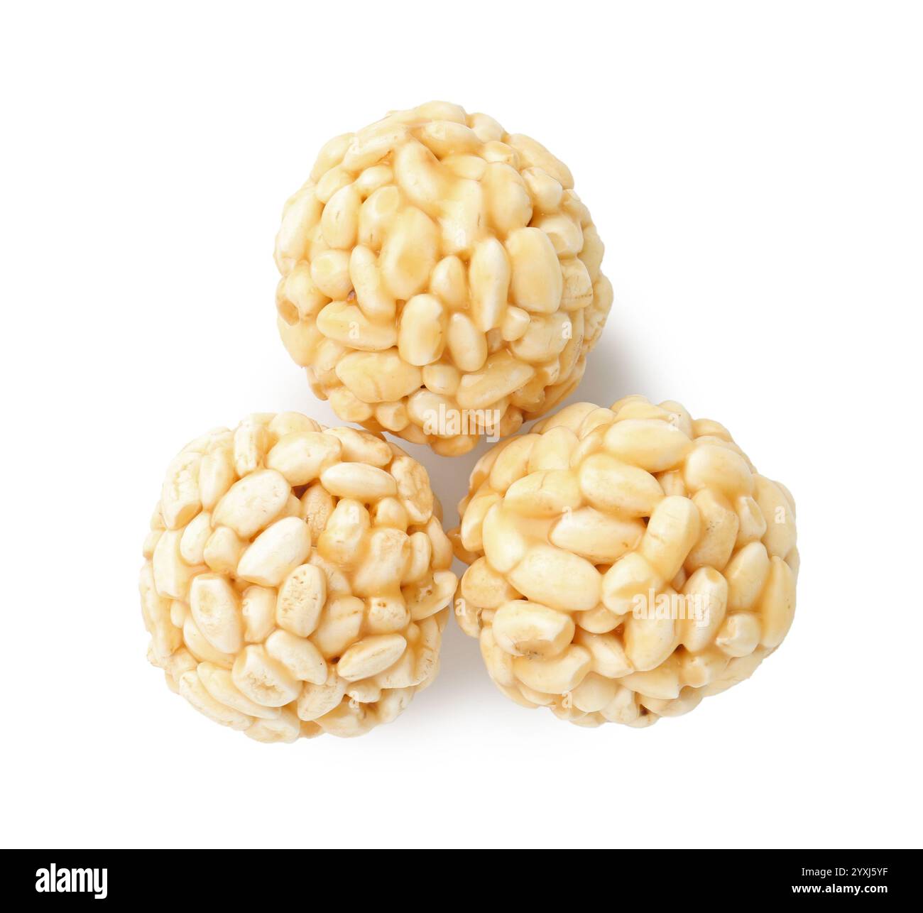 Delicious puffed rice balls isolated on white, top view Stock Photo - Alamy