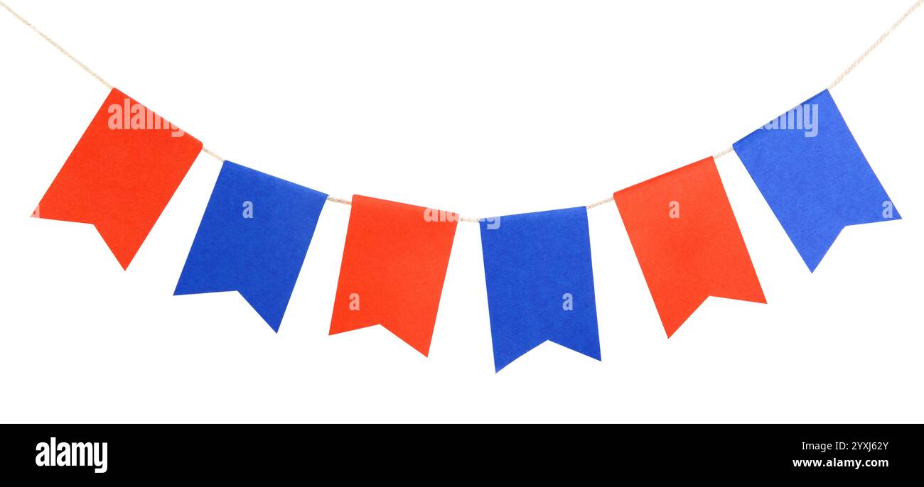 Colorful party flags isolated on white. Festive decor Stock Photo - Alamy