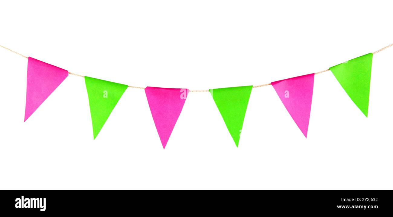 Colorful party flags isolated on white. Festive decor Stock Photo - Alamy