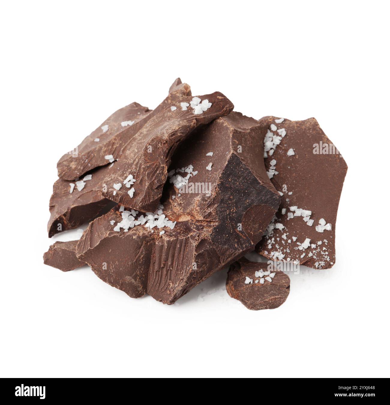 Pieces of chocolate with salt isolated on white Stock Photo - Alamy