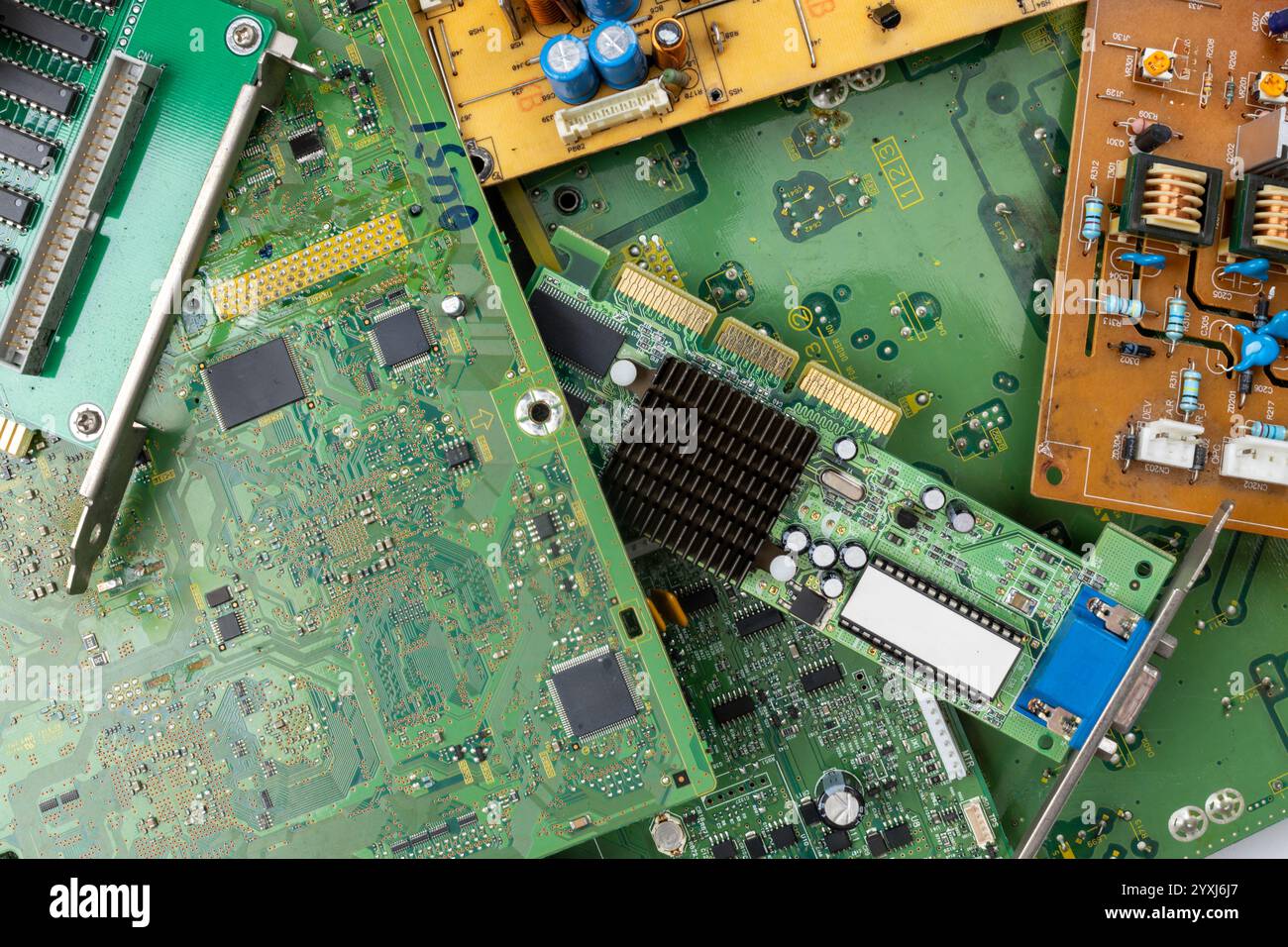 Close-Up of Old Electronics and PCB Circuit Boards - E-Waste Stock ...
