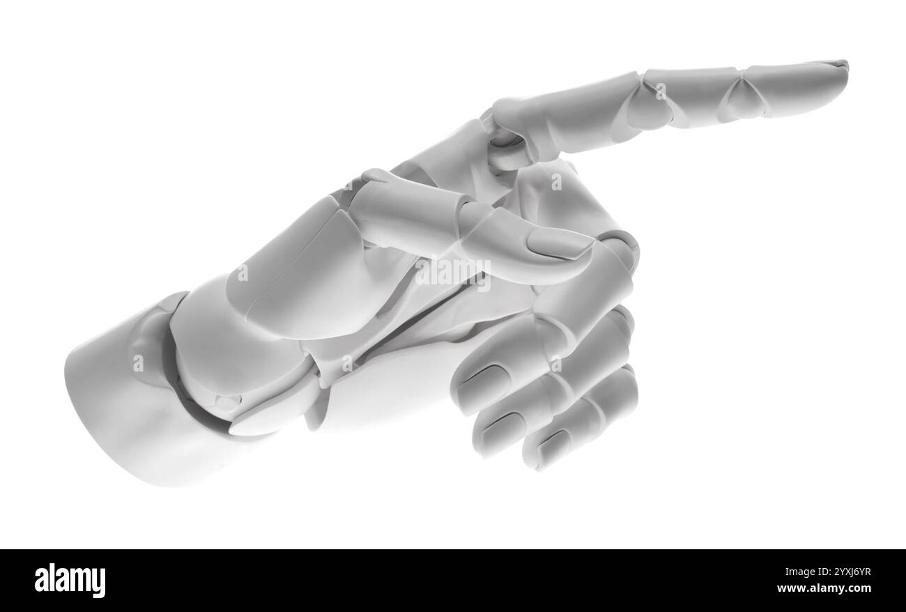 Artificial intelligence. Robot hand pointing at something on white ...