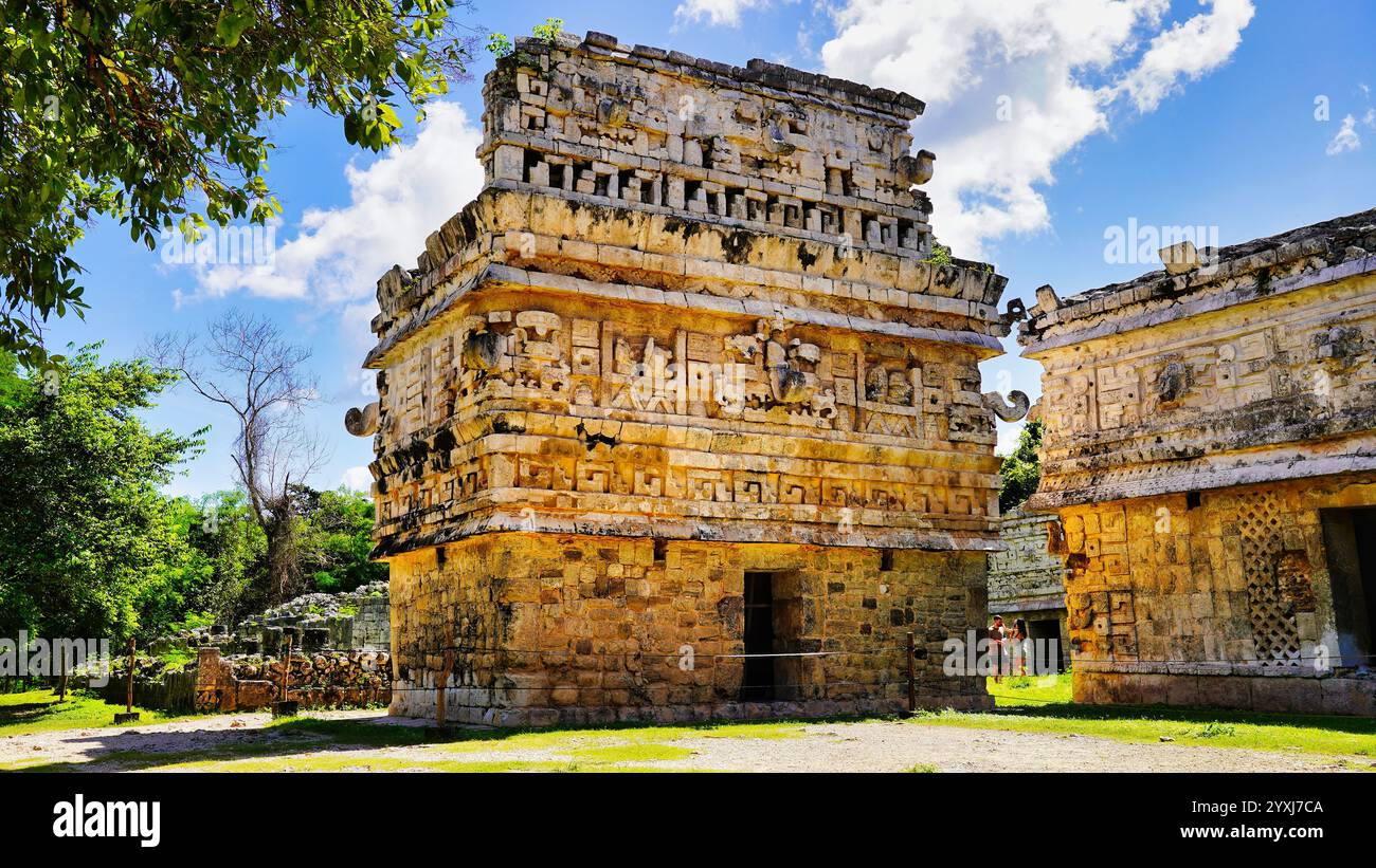 View of the Church or Iglesias,Mayan temple with Chac figure heads in the Maya chicen style in ...