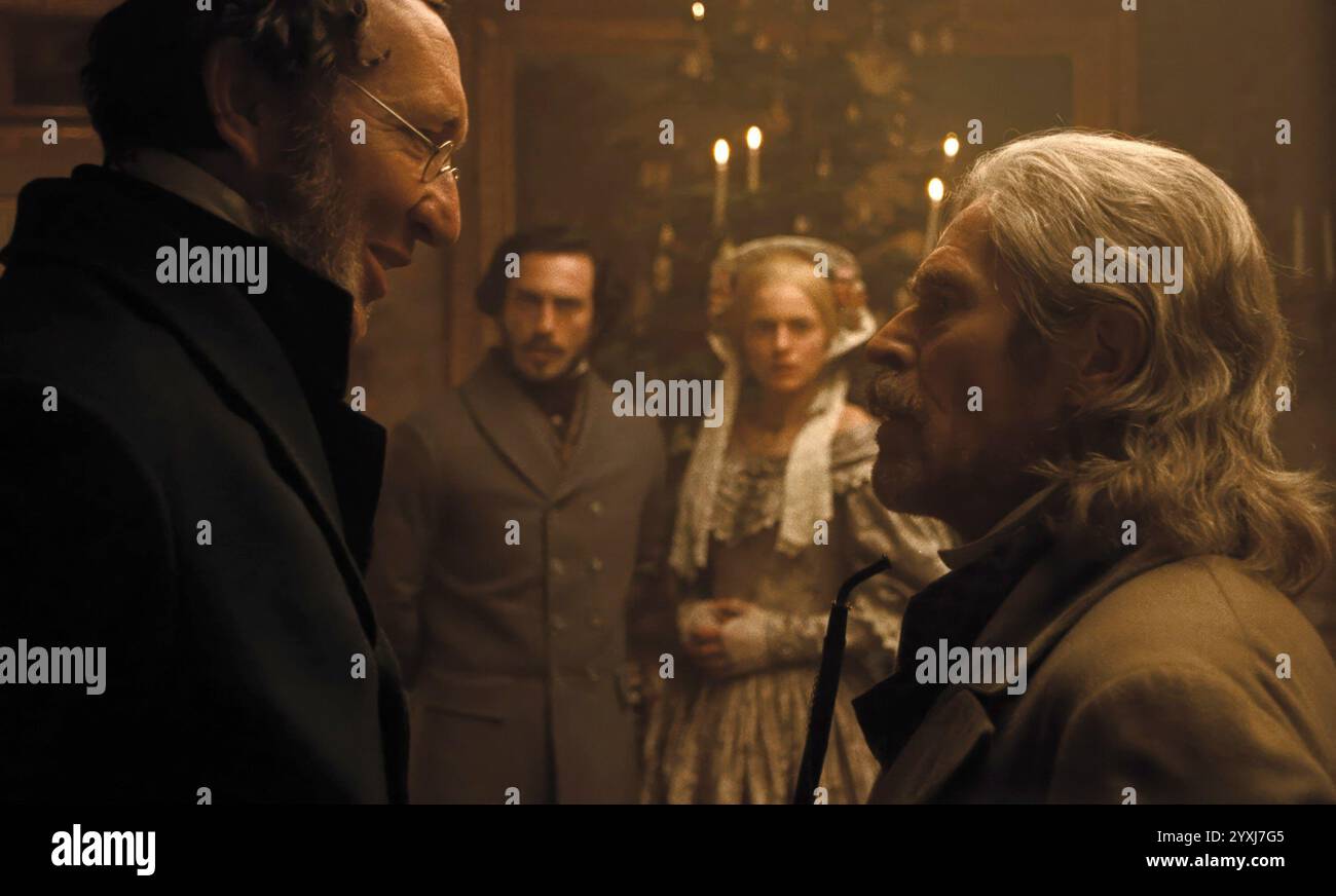 NOSFERATU, from left: Ralph Ineson, Aaron Taylor-Johnson, Emma Corrin ...