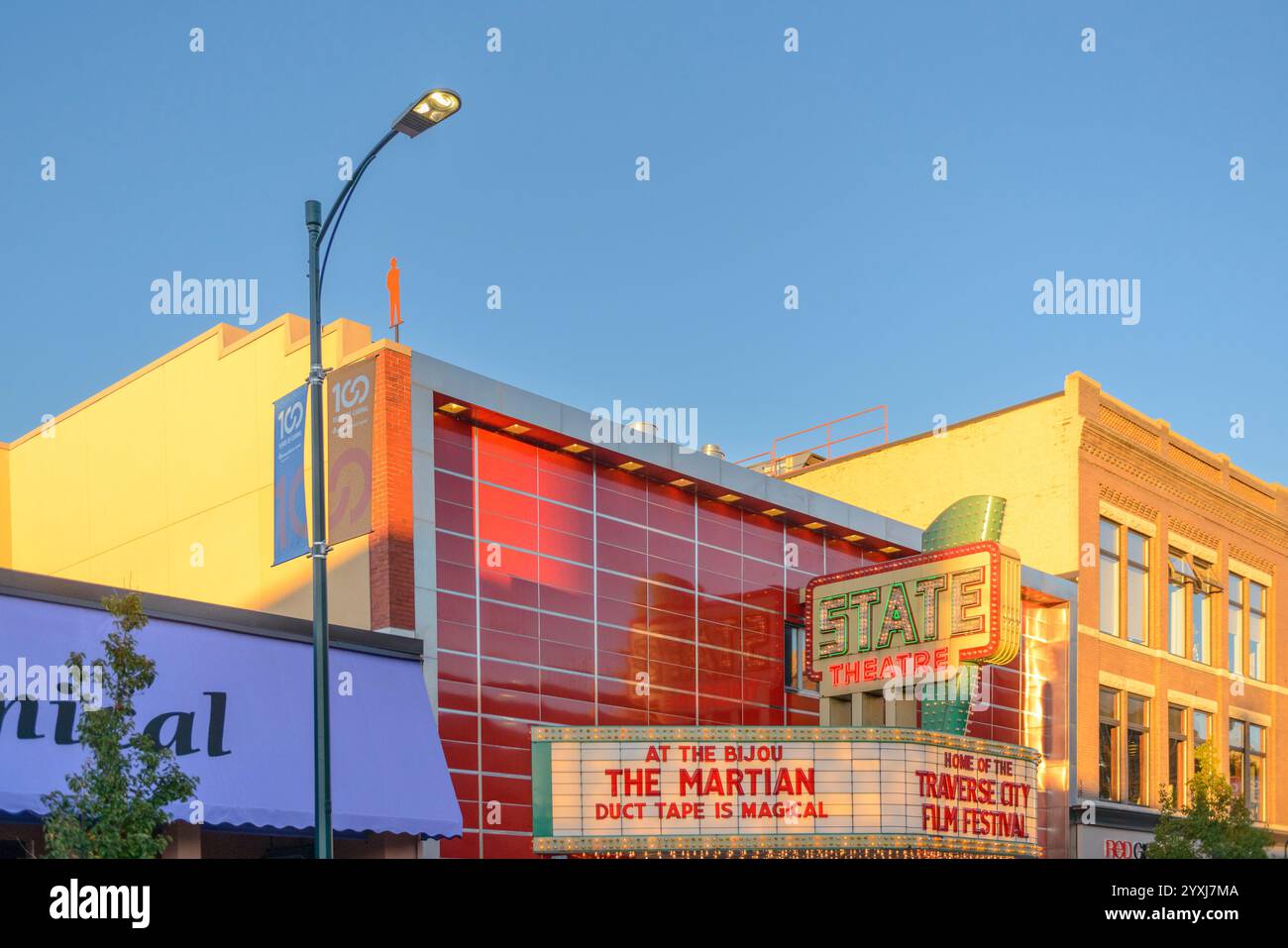Detail of movie theater and building exteriors, Traverse City, Michigan ...