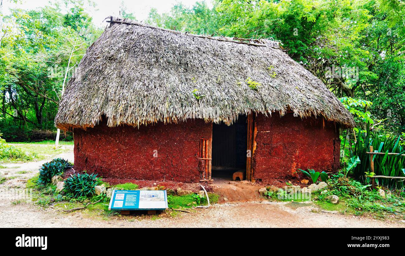 Replica of a Traditional Maya house built with plastered mud,earthen ...