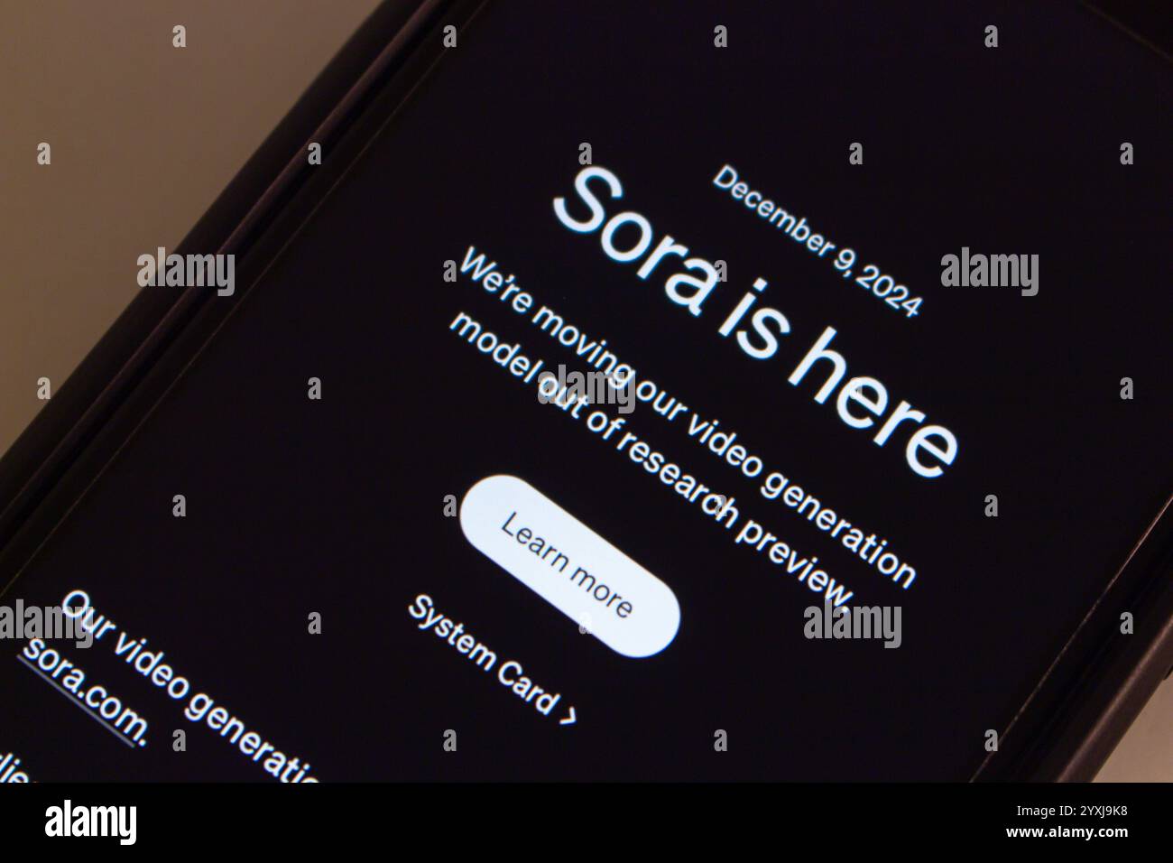 OpenAI Sora introduction page. On Dec 2024, OpenAI officially launched its video generation AI ...