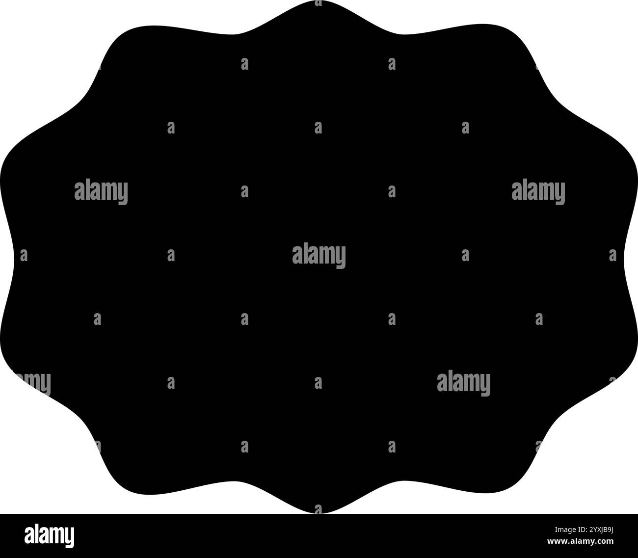 Oval shape with wavy edges. Geometric form with scallop borders. Blank text box, tag or label ...