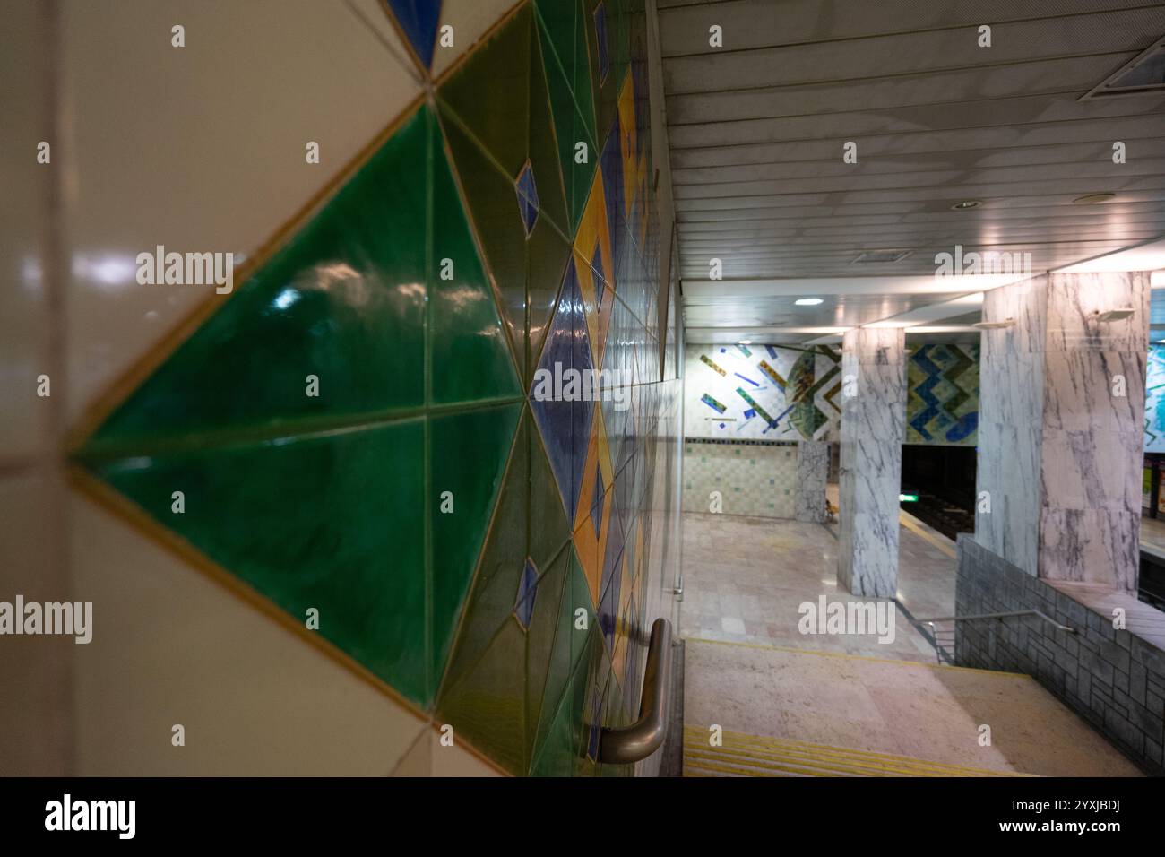 Underground interior of the Bela Vista metro station in Lisbon-Portugal ...