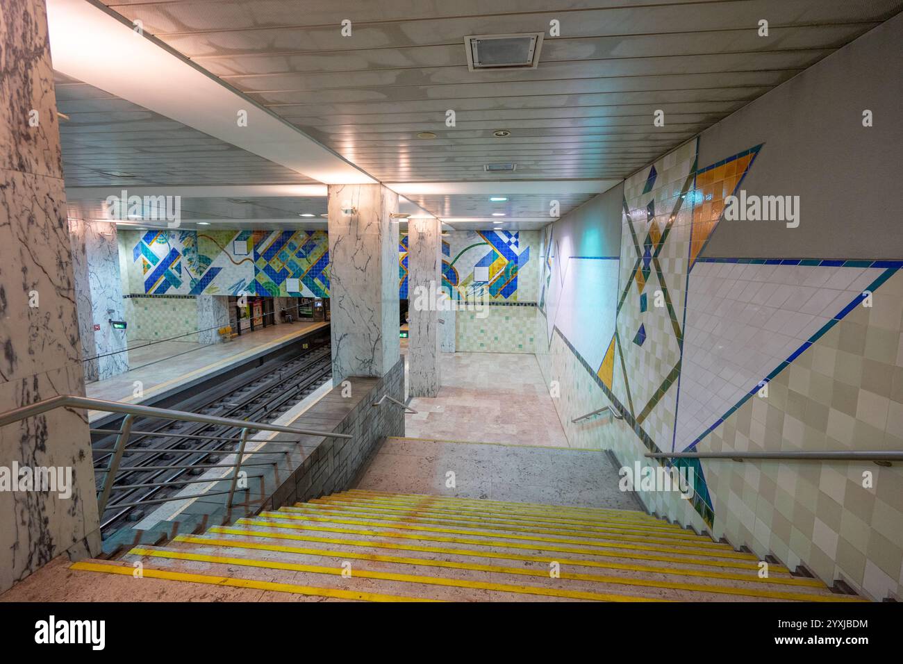 Underground interior of the Bela Vista metro station in Lisbon-Portugal ...