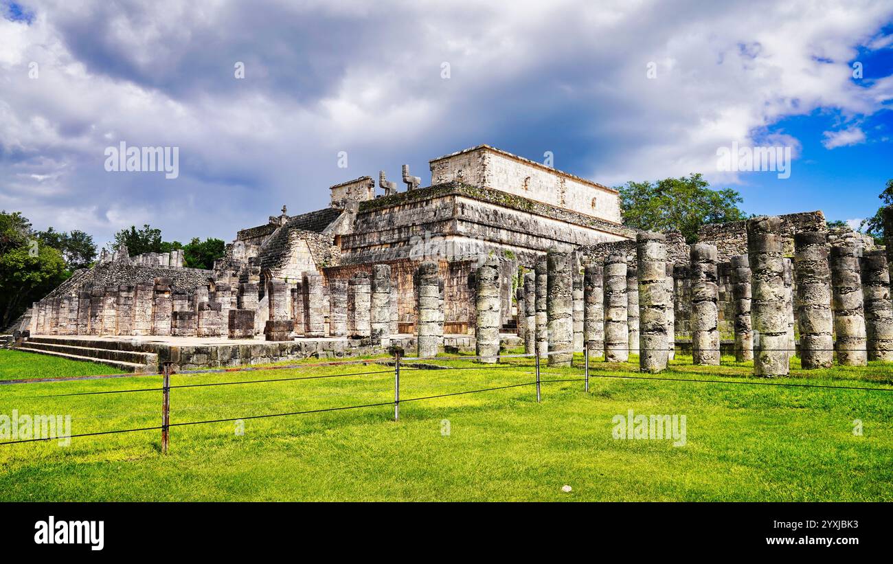 Temple of the Warriors seen from the main quadrangle at Chichen Itza ...