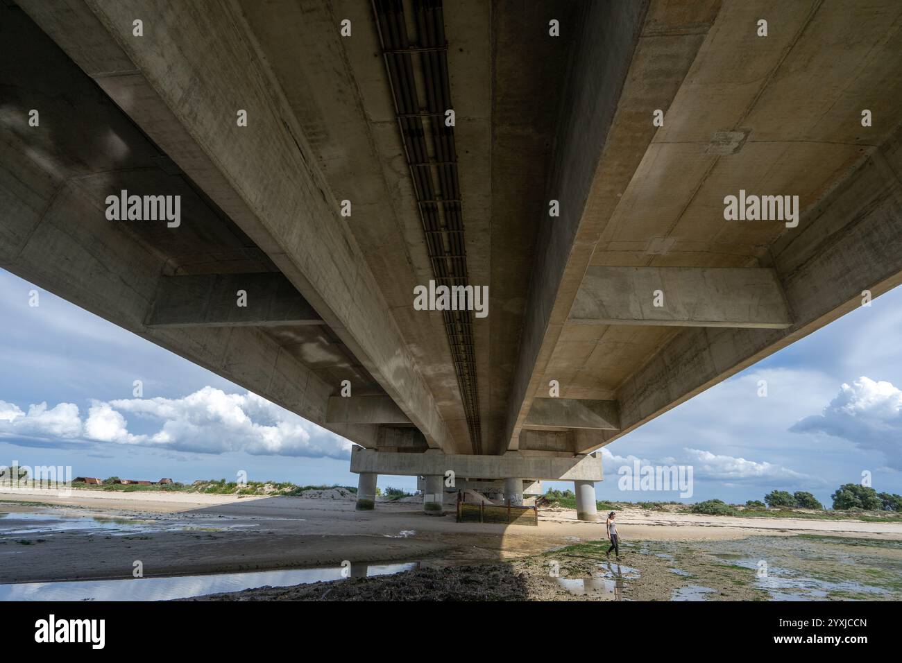 Part under the Vasco da Gama bridge in perspective of infinity with the ...